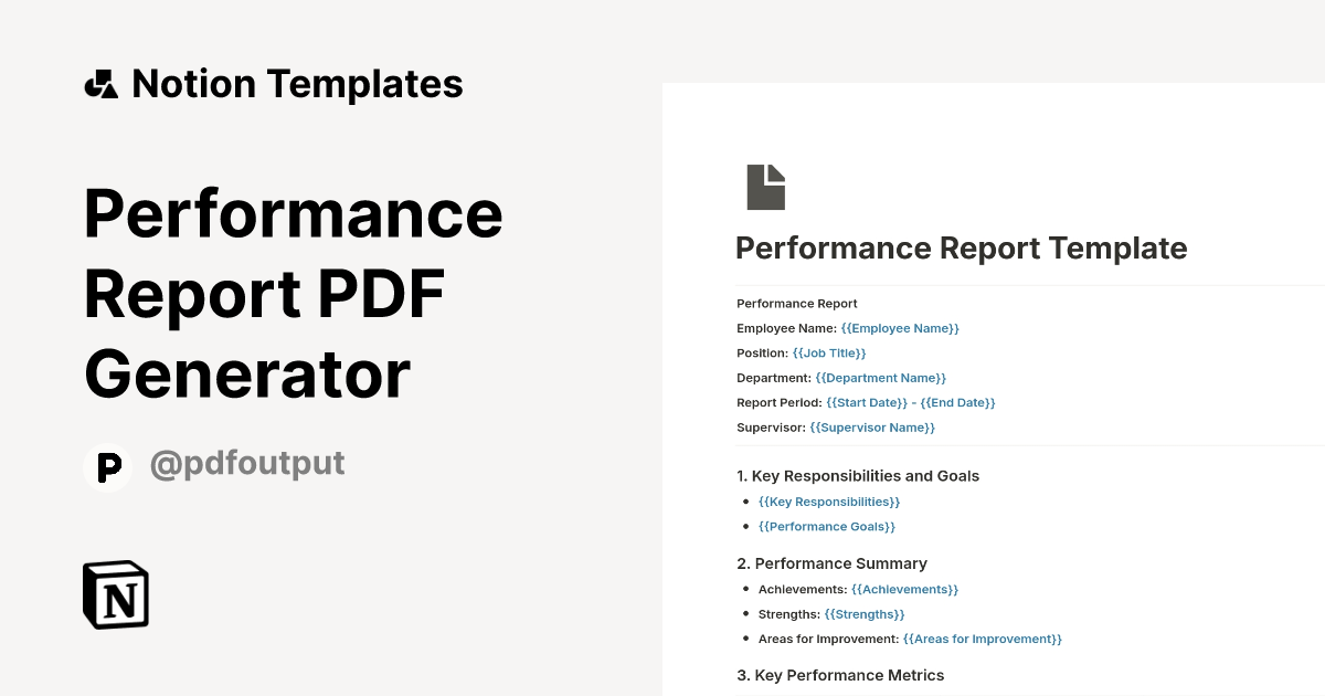 Performance Report PDF Generator Template by PDFOutput | Notion Marketplace