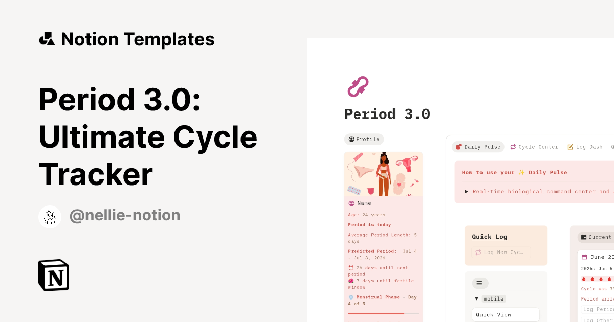Period 3.0: Ultimate Cycle Tracker Template | Notion Marketplace