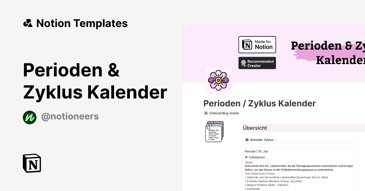Perioden & Zyklus Kalender Template by Notioneers | Notion Marketplace