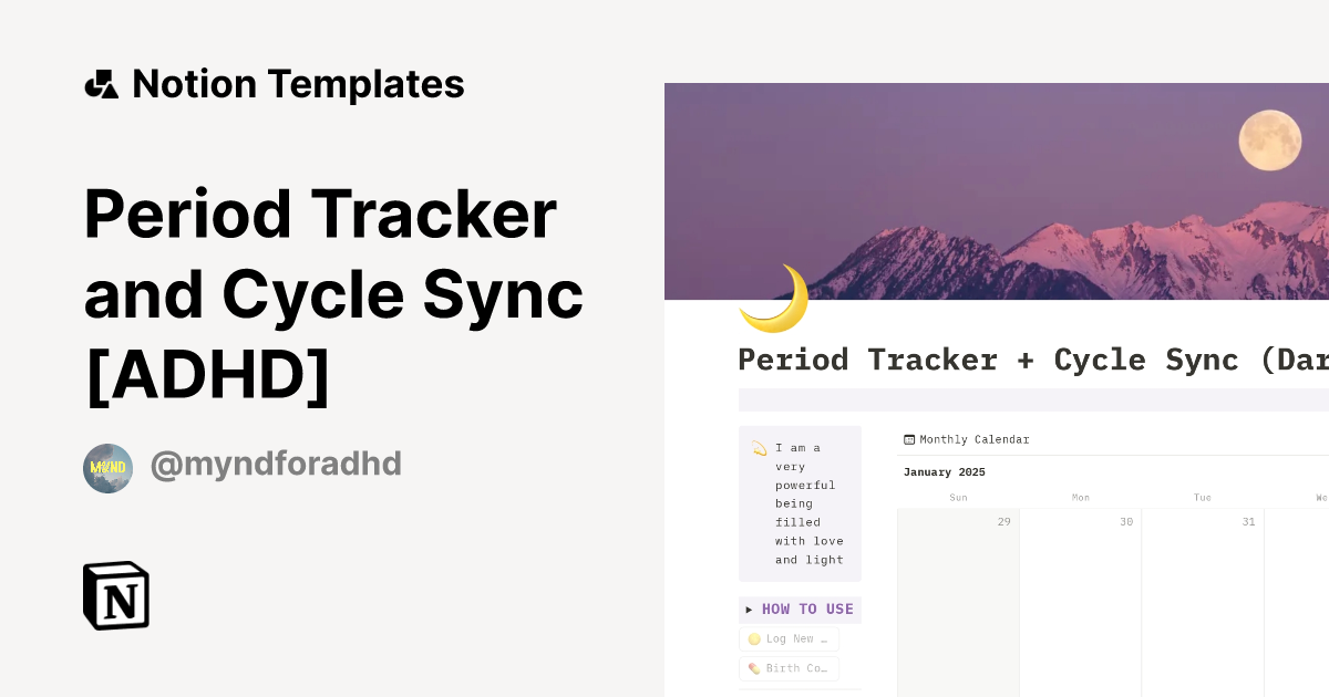 Period Tracker and Cycle Sync [ADHD] Template by Mynd | Systems For ...