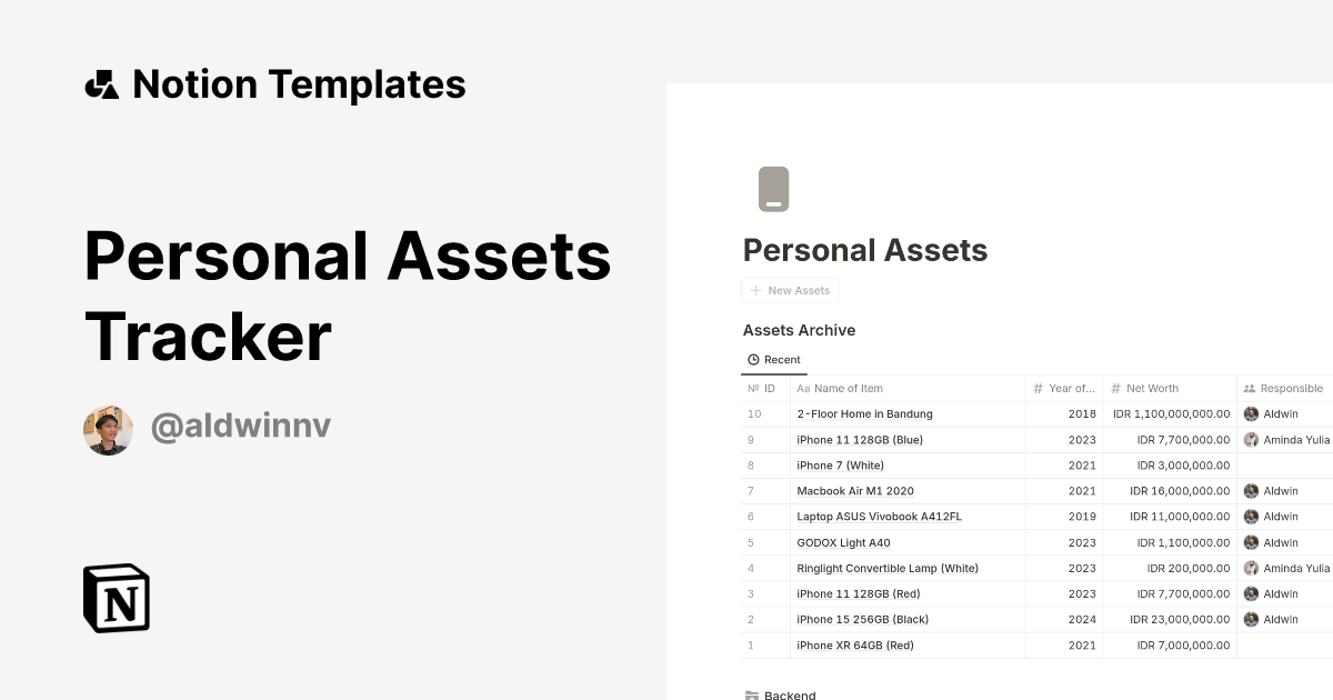Personal Assets Tracker Template | Notion Marketplace
