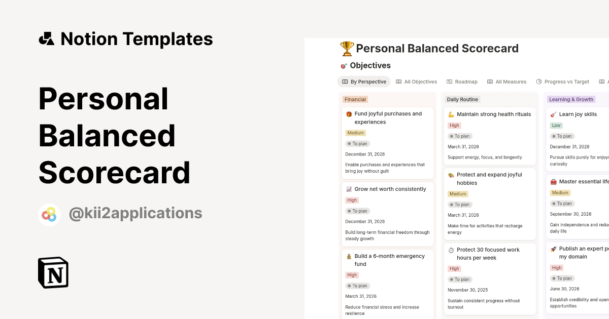 Personal Balanced Scorecard Template | Notion Marketplace