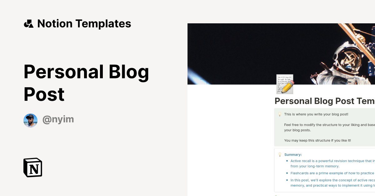 Personal Blog Post Template | Notion Marketplace