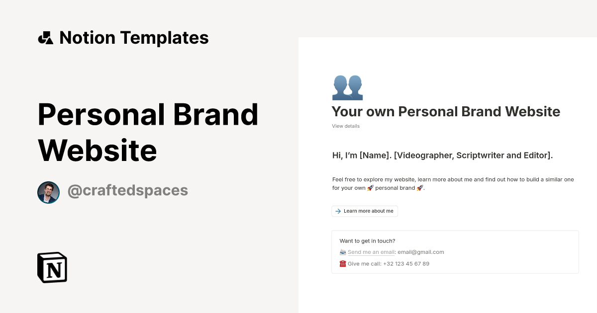 Personal Brand Website Template by Thomas Cerulis | Notion Marketplace