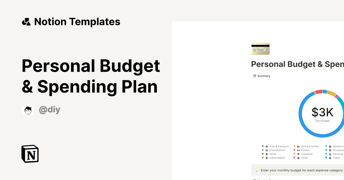 Personal Budget & Spending Plan Template by diy | Notion Marketplace
