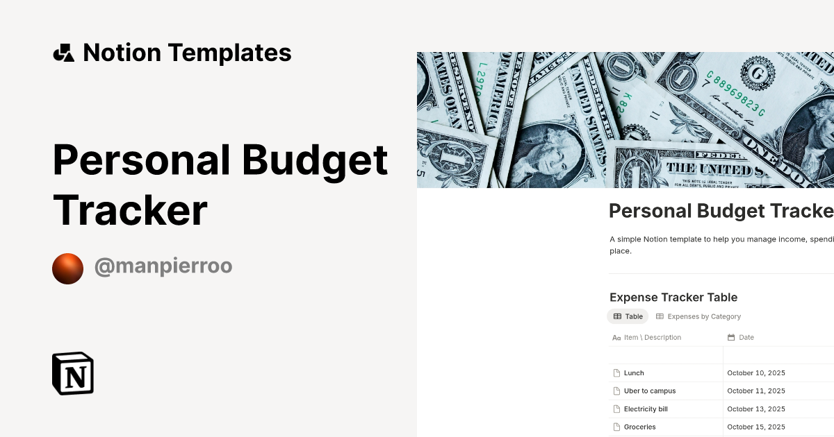Personal Budget Tracker Template | Notion Marketplace