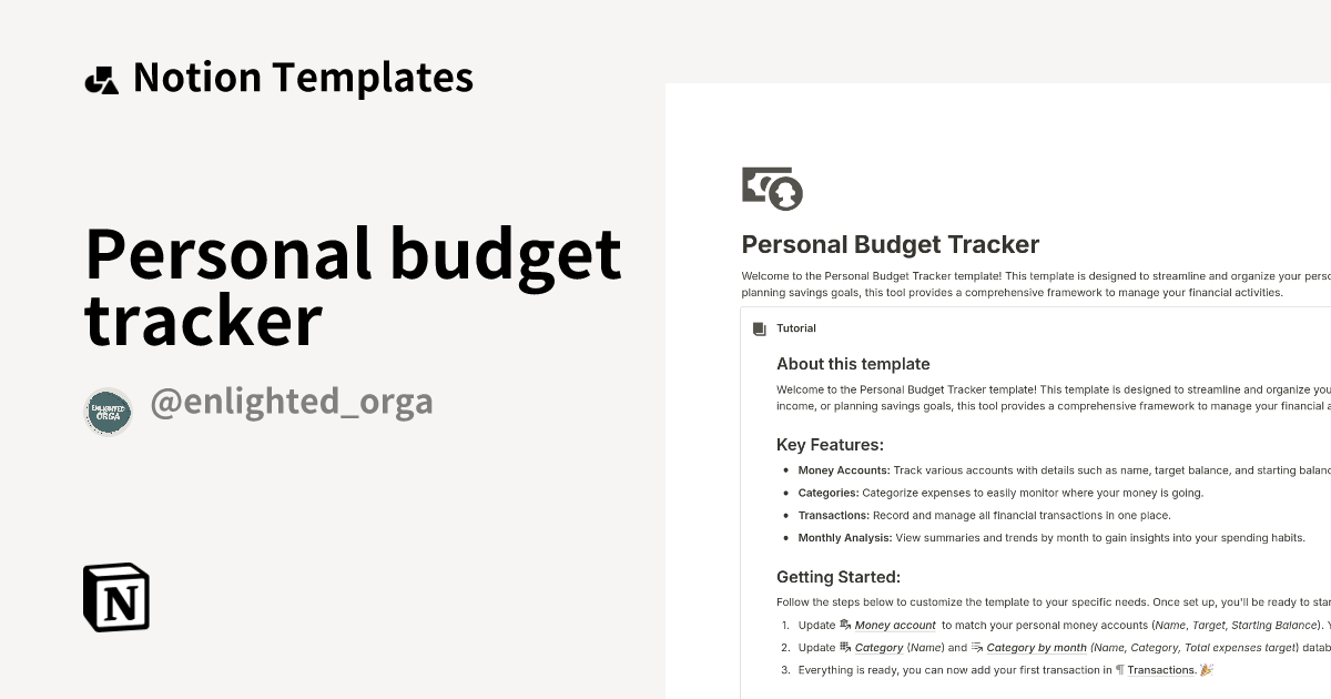Personal Budget Tracker Template By Enlighted Orga Notion Marketplace