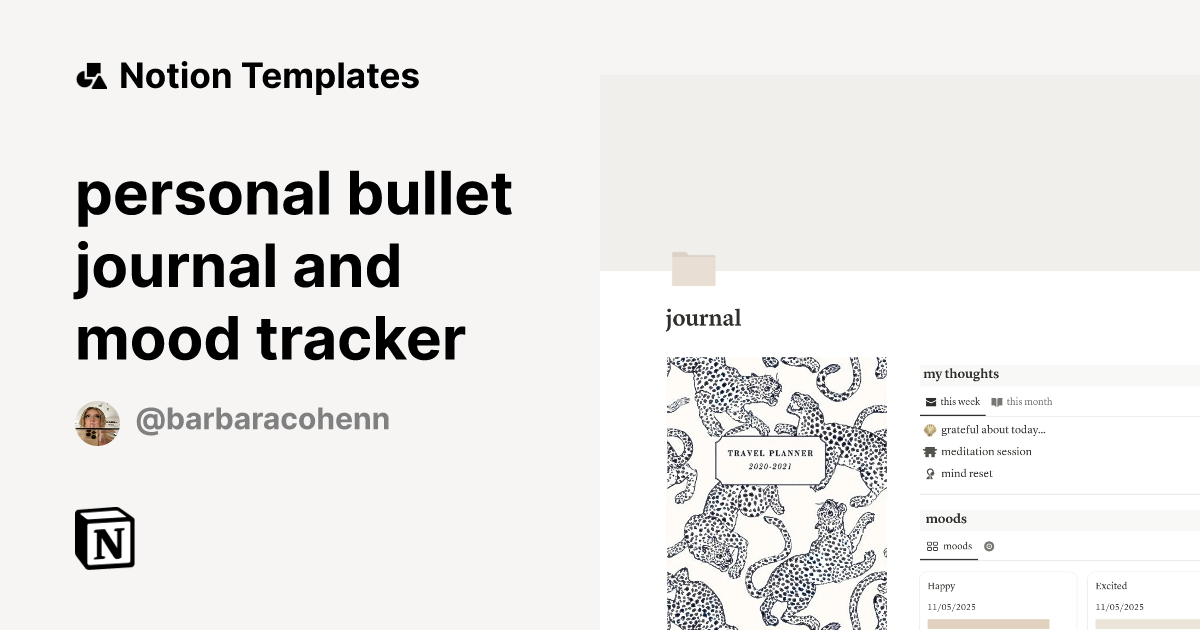 personal bullet journal and mood tracker Template by Bárbara cohen ...