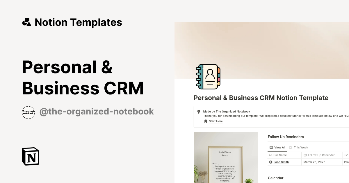 Personal & Business CRM Template by The Organized Notebook | Notion ...