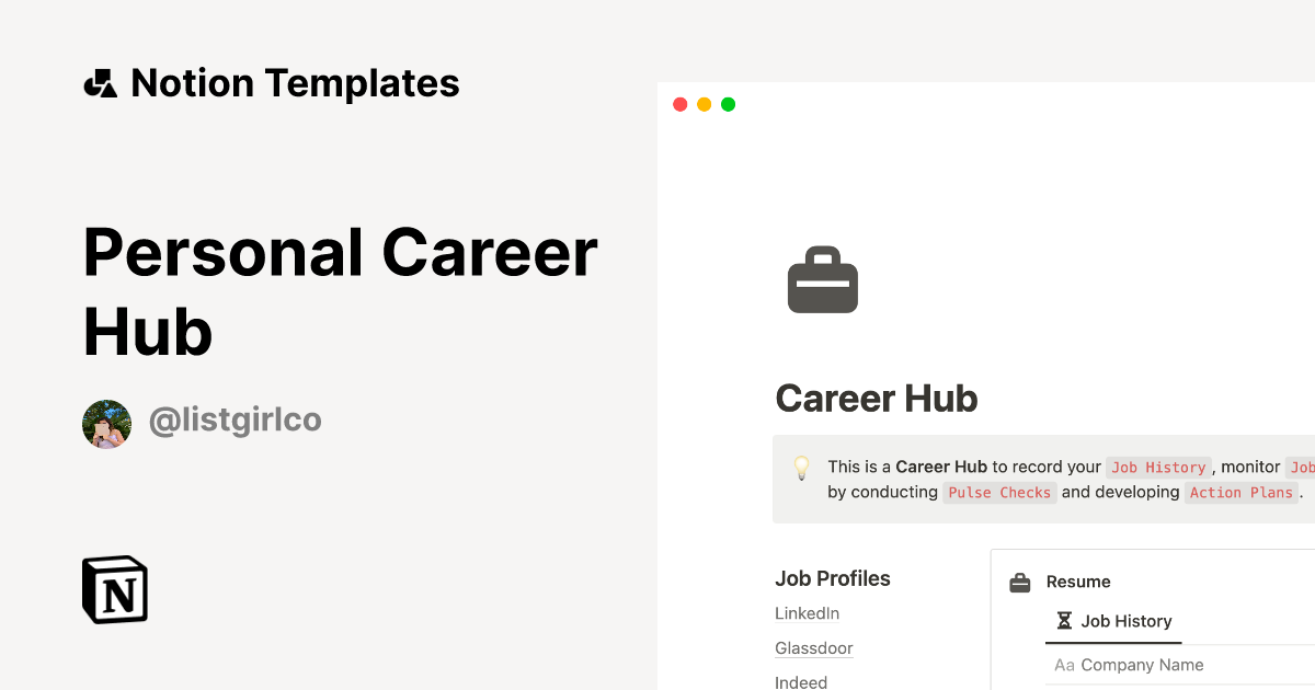 Personal Career Hub Template | Notion Marketplace