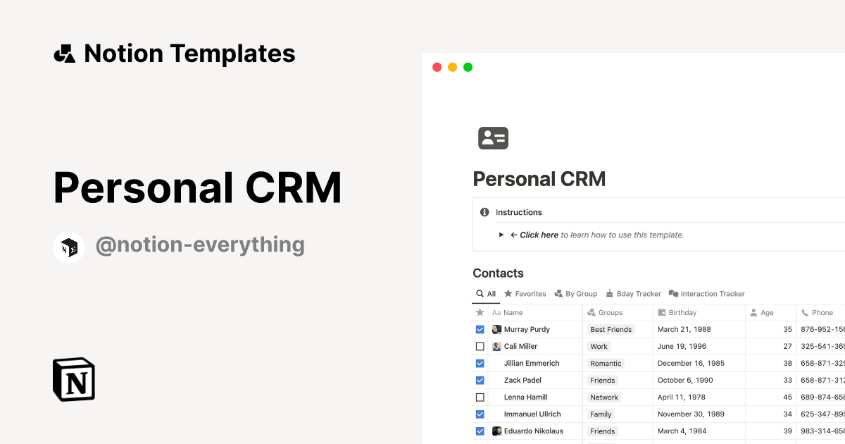 Personal CRM Template by Notion Everything | Notion Marketplace