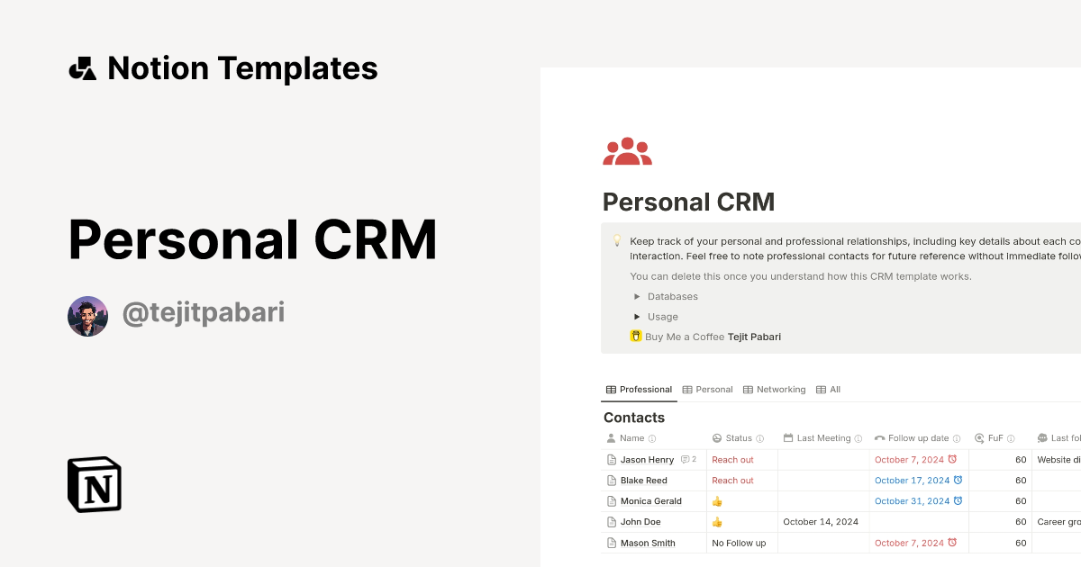 Personal CRM Template | Notion Marketplace