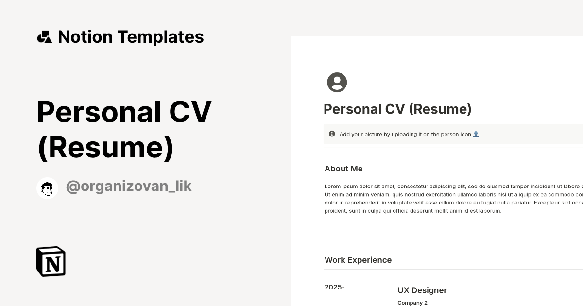 Personal CV (Resume) Template by Organizovan Lik | Notion Marketplace