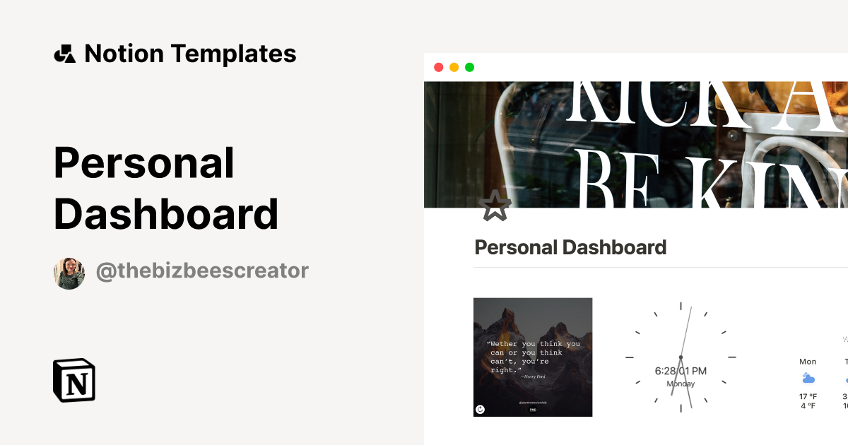 Personal Dashboard Template | Notion Marketplace