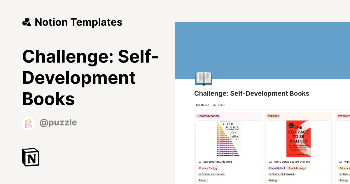 Challenge: Self-Development Books Template | Notion Marketplace