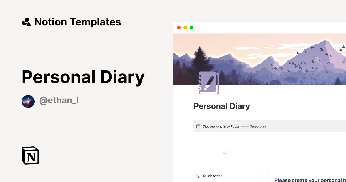 Personal Diary Template by Ethan | Notion Marketplace