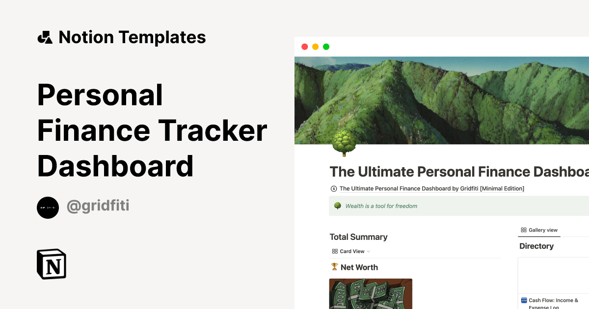 Personal Finance Tracker Dashboard Template by Gridfiti | Notion ...