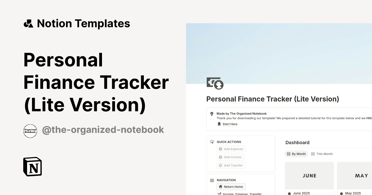 Personal Finance Tracker (Lite Version) Template | Notion Marketplace