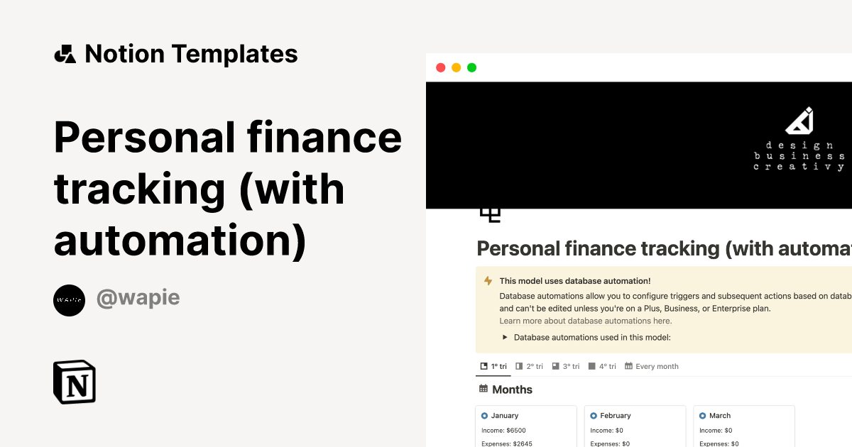 Personal finance tracking (with automation) Template by Studio Wapie | Notion Marketplace