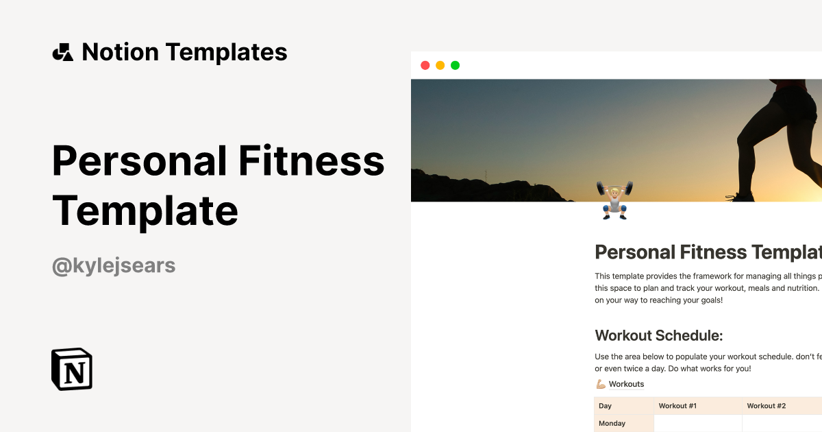 Personal Fitness Template Template by Kyle J. Sears | Notion Marketplace