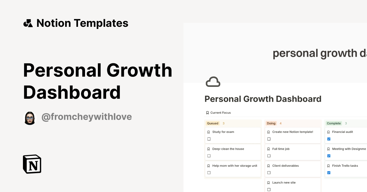 Personal Growth Dashboard Template by Chey Coulbourn | Notion Marketplace