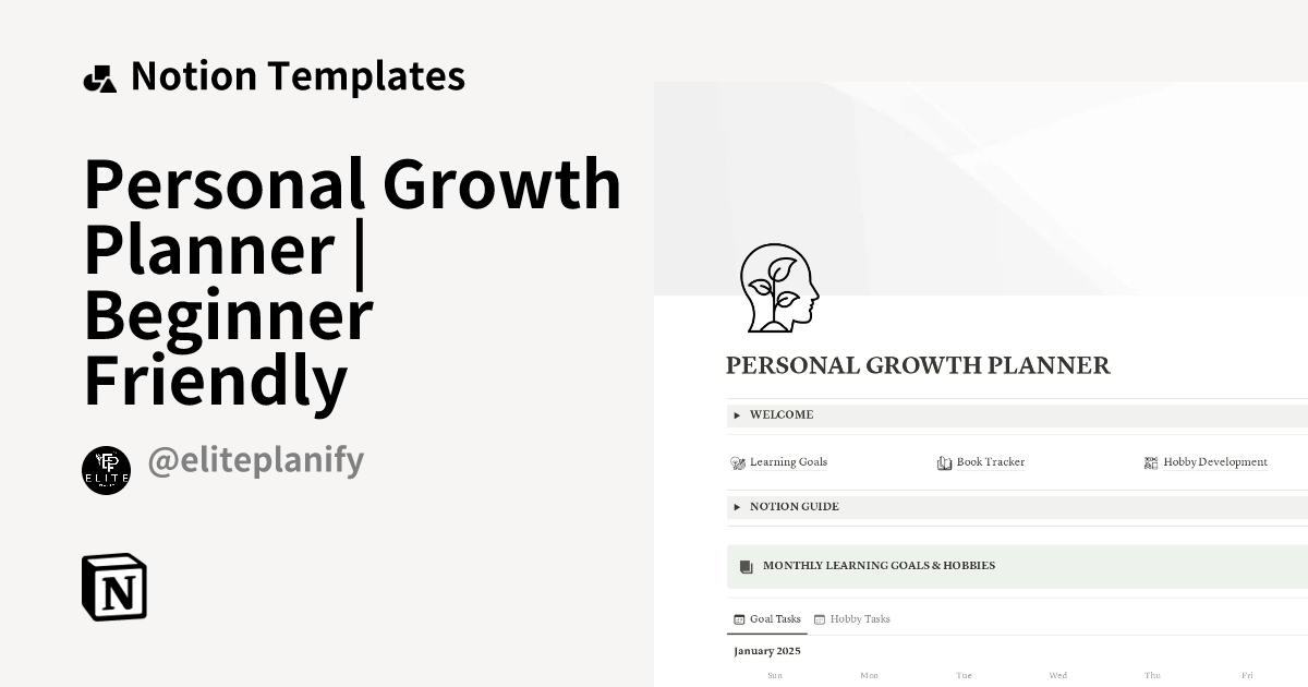 Personal Growth Planner | Beginner Friendly Template by Elite Planify | Notion Marketplace