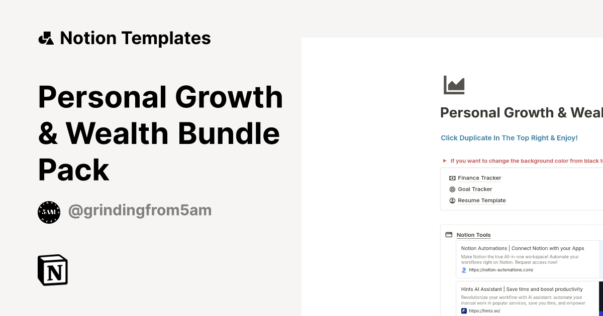 Personal Growth & Wealth Bundle Pack Template by The 5AM Club | Notion Marketplace