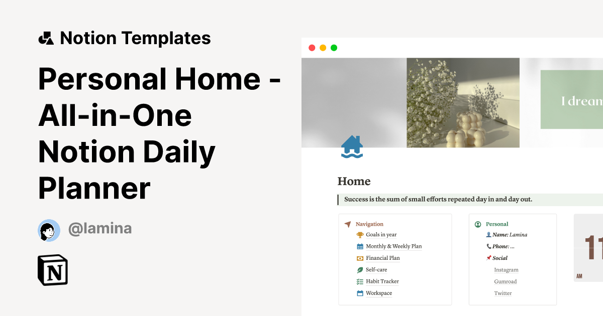 Personal Home - All-in-One Notion Daily Planner Template by Lamina ...