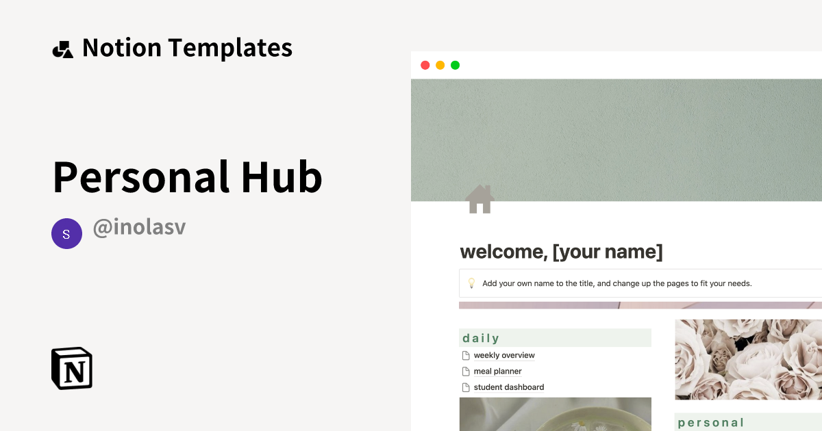 Personal Hub Template by Saloni | Notion Marketplace
