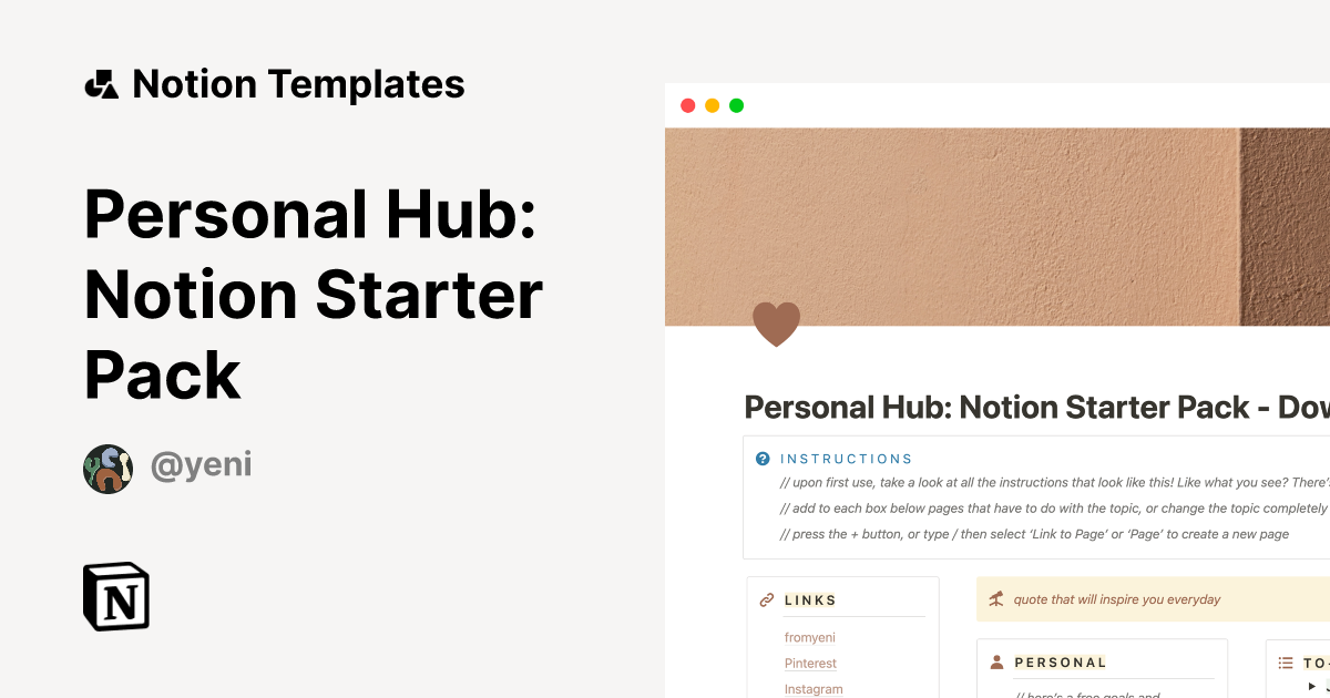Personal Hub: Notion Starter Pack Template | Notion Marketplace