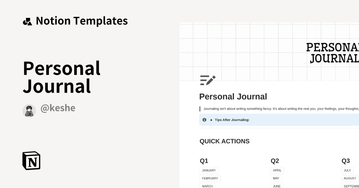 Personal Journal Template by Keshe | Notion Marketplace