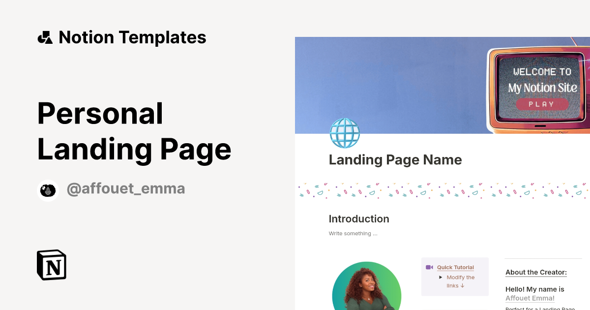 Personal Landing Page Template | Notion Marketplace