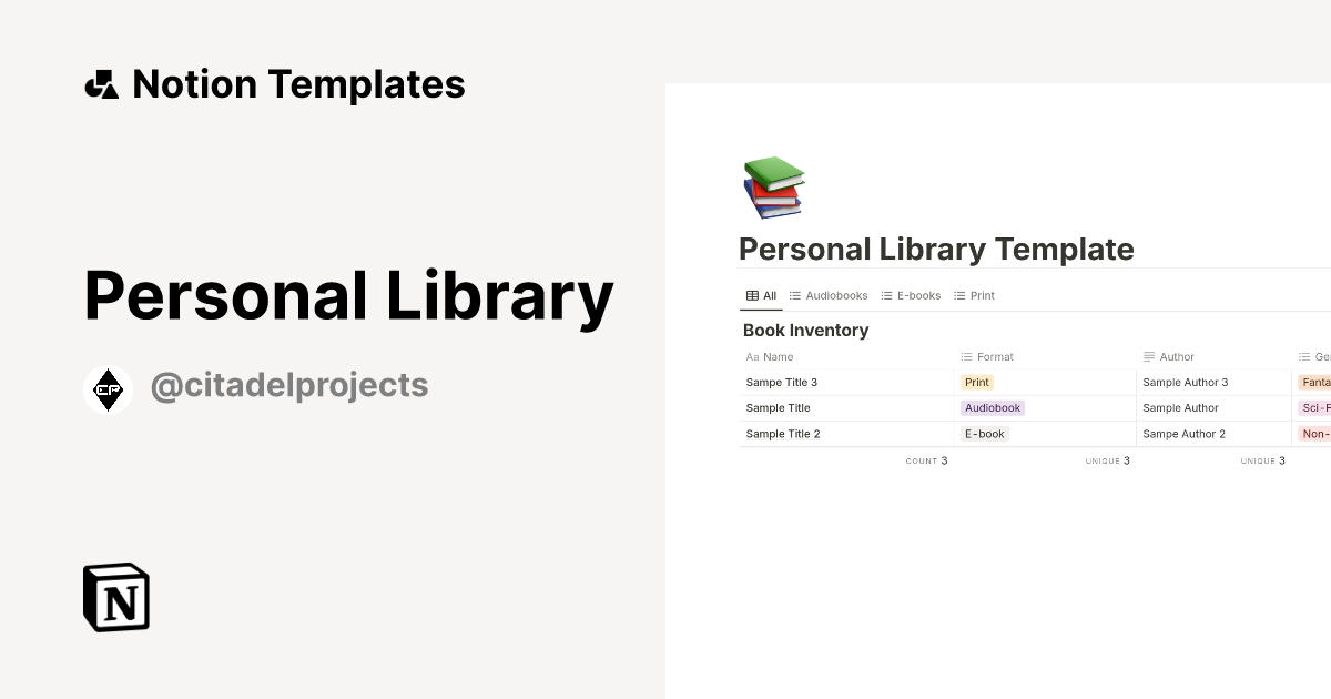 Personal Library Template by Citadel Projects | Notion Marketplace