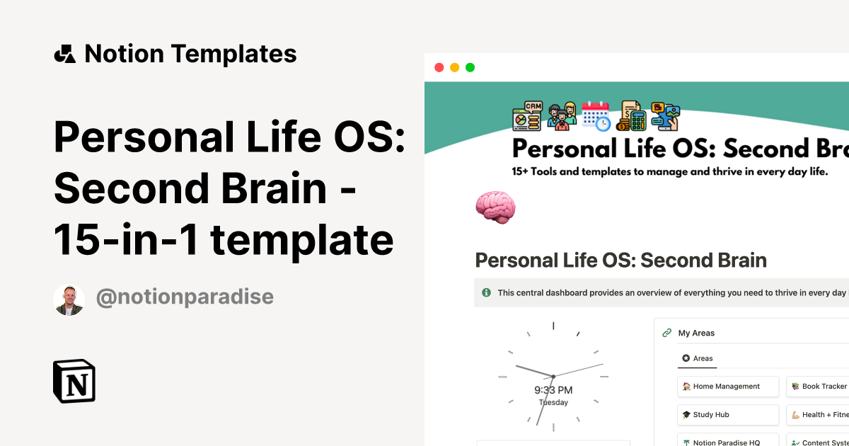 Personal Life Os Second Brain 15 In 1 Template Template Notion