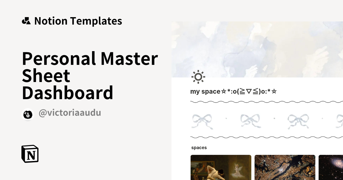 Personal Master Sheet Dashboard Template by Victoria Audu | Notion ...