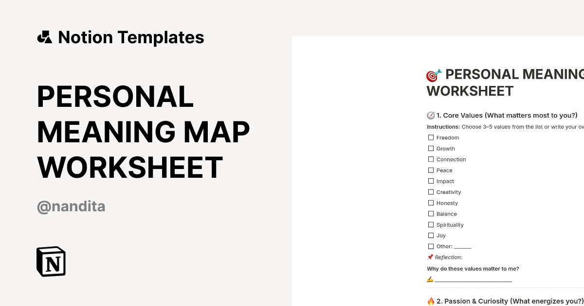 PERSONAL MEANING MAP WORKSHEET Template by Nandita | Notion Marketplace