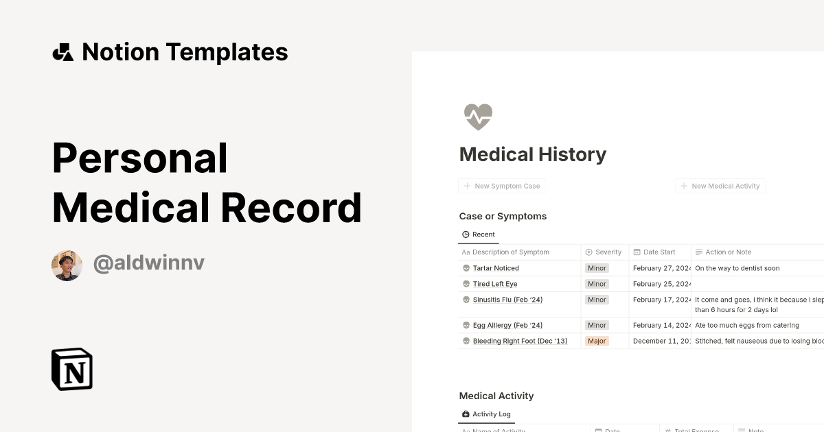 Personal Medical Record Template | Notion Marketplace