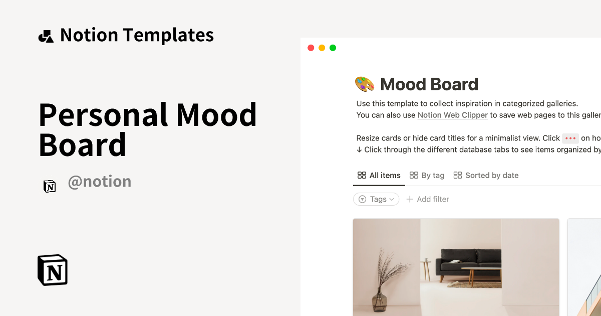Personal Mood Board Template by Notion | Notion Marketplace