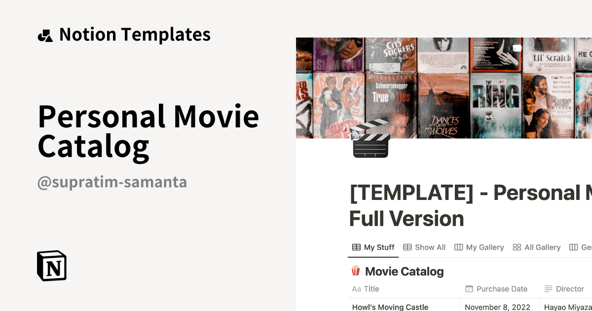 Personal Movie Catalog Template by Supratim Samanta | Notion Marketplace