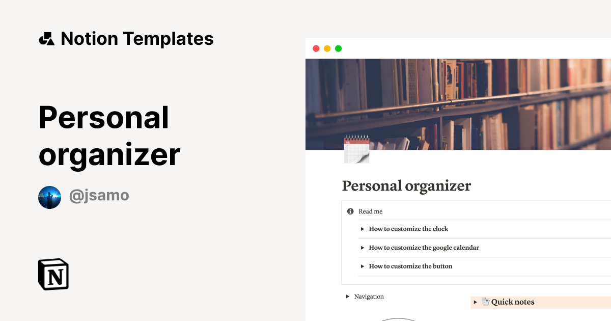 Personal organizer Template by Jacob Samorowski | Notion Marketplace
