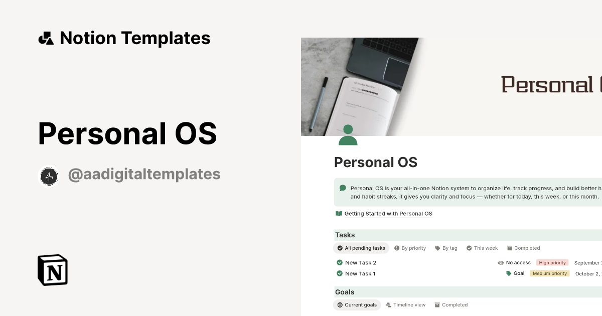 Personal OS Template by AA Digital templates | Notion Marketplace