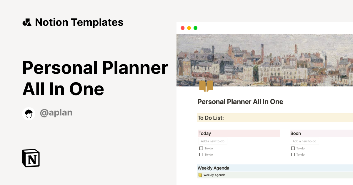 Personal Planner All In One Template by Aplan | Notion Marketplace