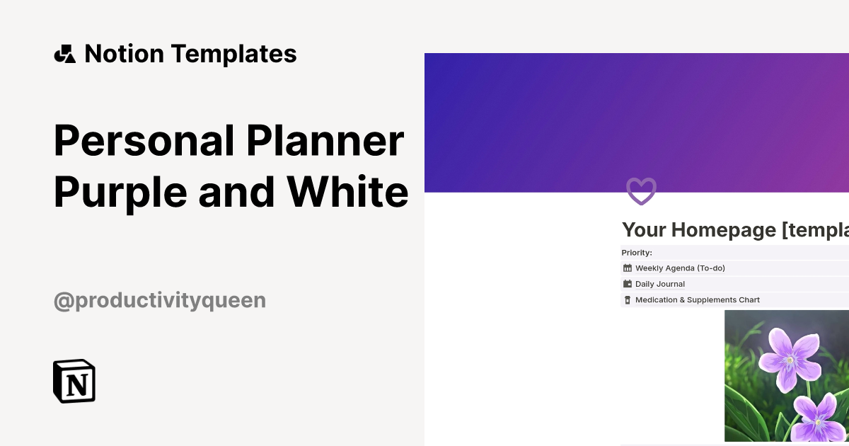 Personal Planner Purple and White Template by ProductivityQueen ...