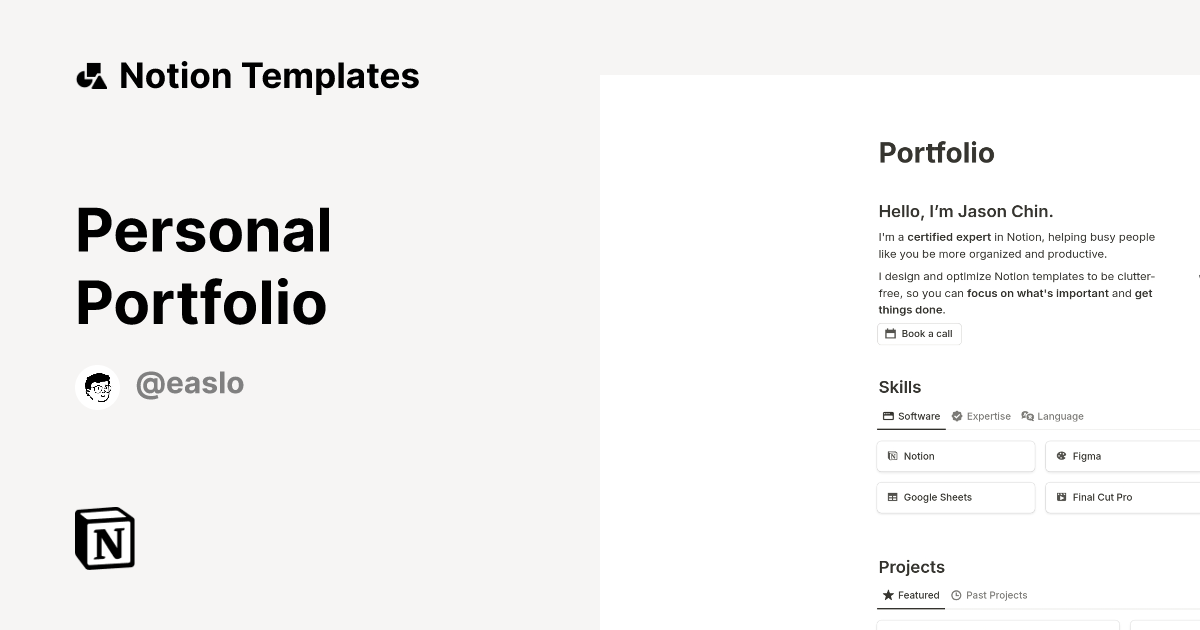 Personal Portfolio Template by Easlo | Notion Marketplace