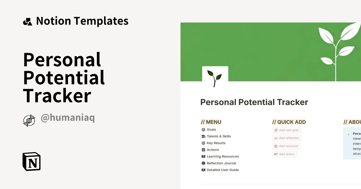 Personal Potential Tracker Template by Humaniaq | Notion Marketplace