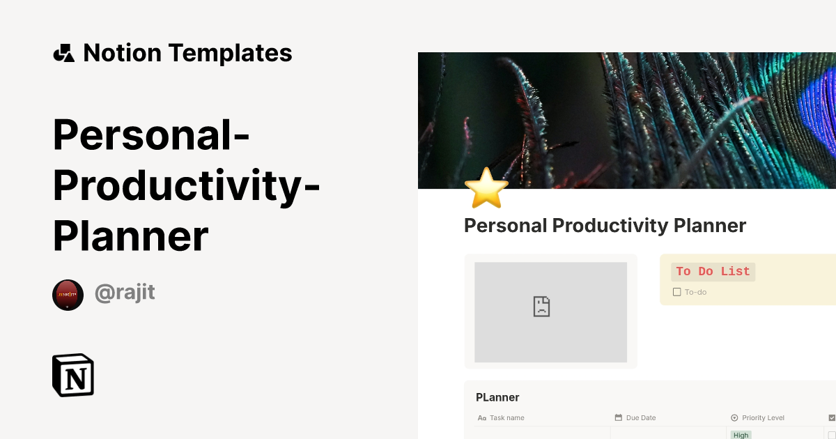 Personal-Productivity-Planner Template by Sreyash gupta | Notion ...