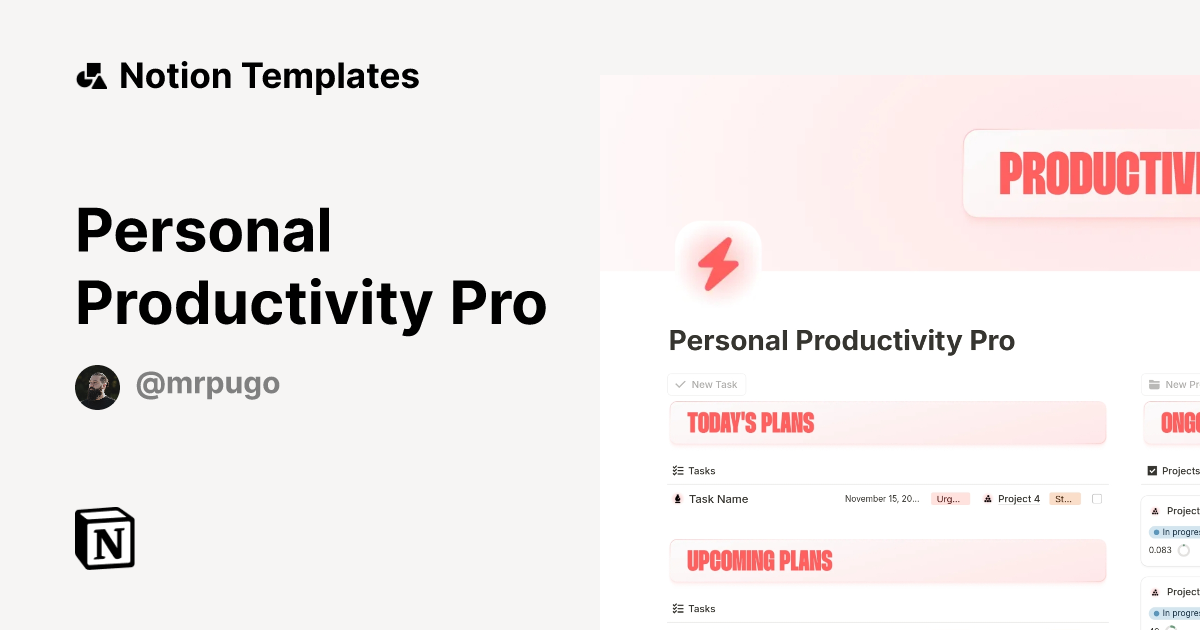 Personal Productivity Pro Template by mrpugo | Notion Marketplace