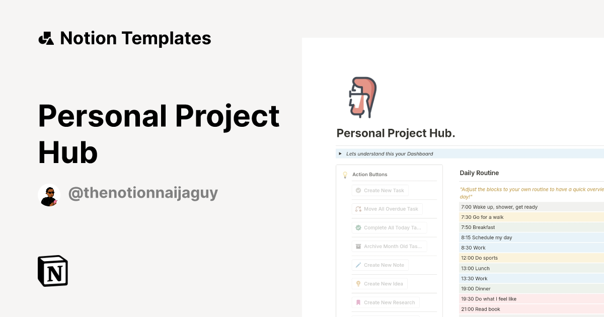 Personal Project Hub Template by The NotionNaija Guy | Notion Marketplace