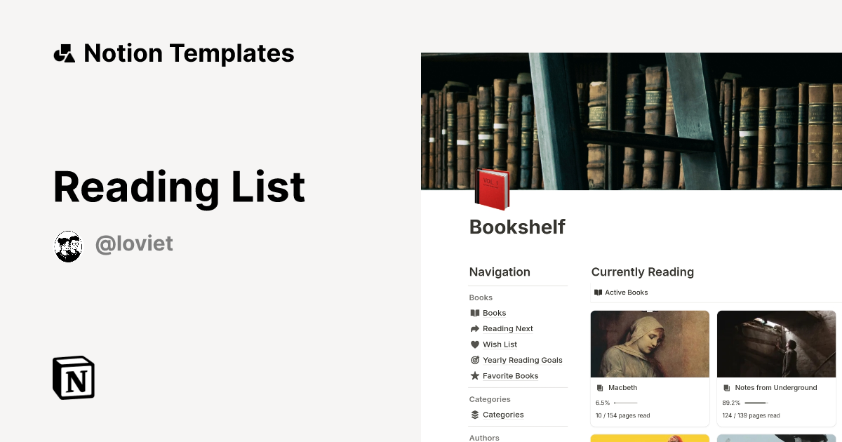 Reading List Template by Loviet | Notion Marketplace
