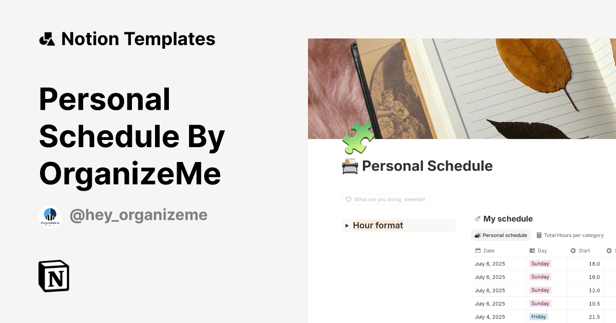 Personal Schedule By OrganizeMe Template by OrganizeMe | Notion Marketplace